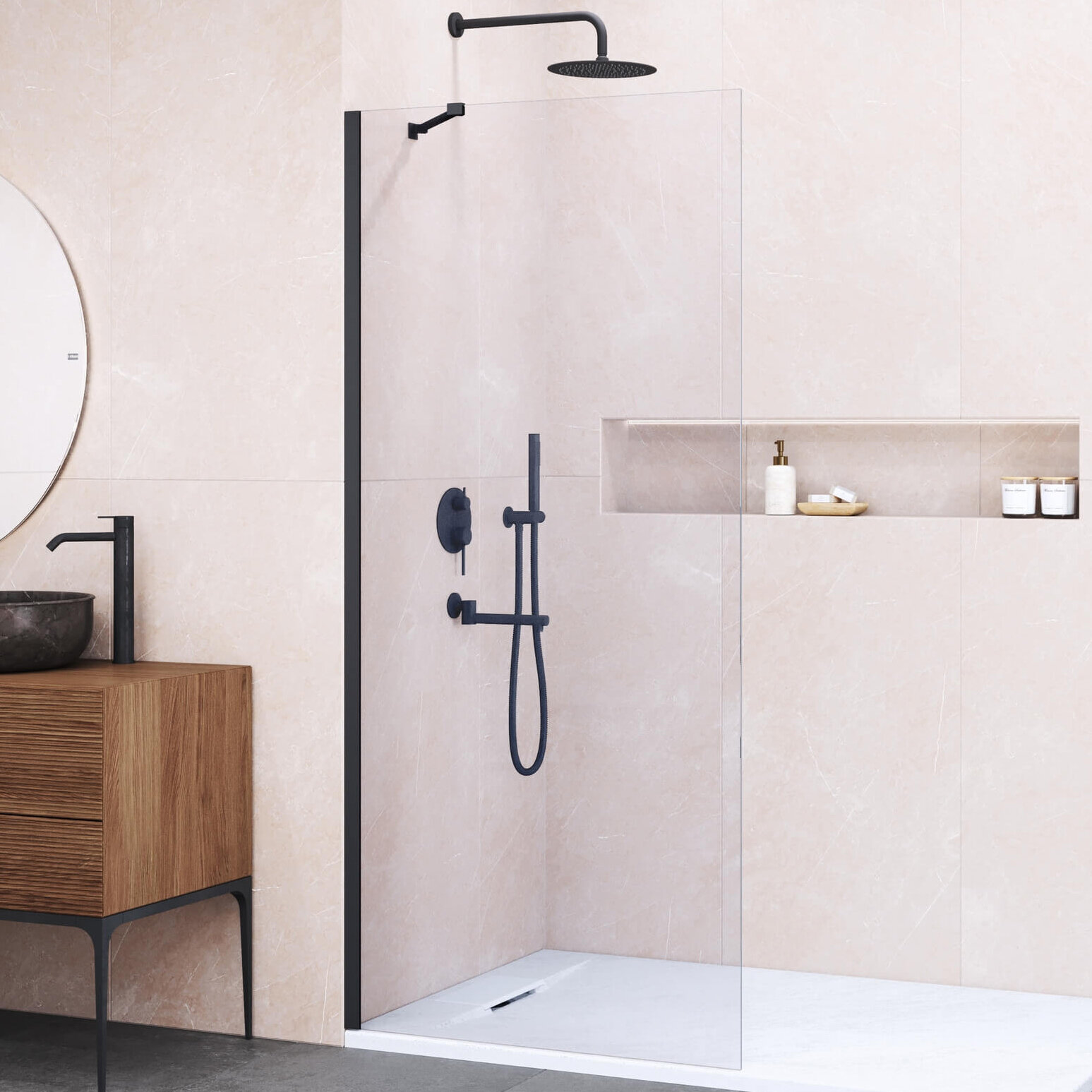 Душевая перегородка RGW Свободный вход (Walk In) WA-102B 100x195, профиль черный, стекло прозрачное 6 мм