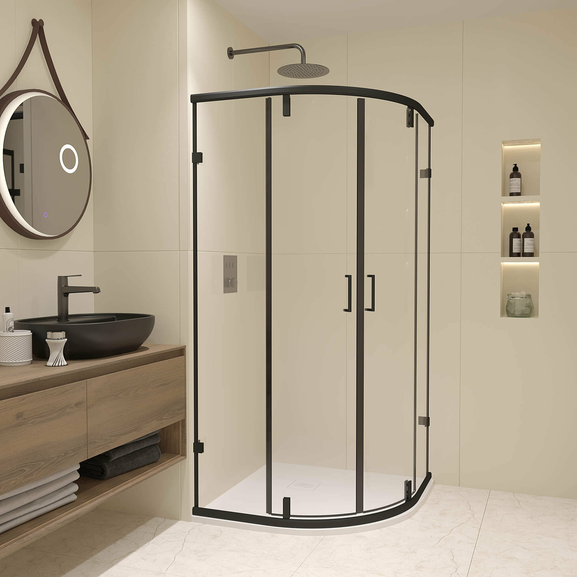Душевой уголок RGW Класcик (Classic) CL-55-B 90х90x185, профиль матовый черный, стекло прозрачное