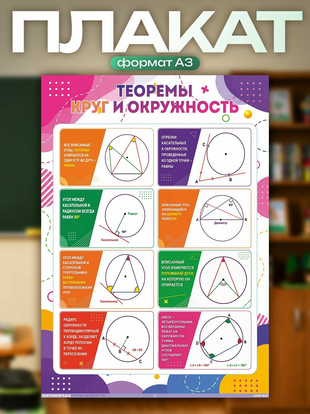 Постеры школьные математика Теоремы круг и окружность