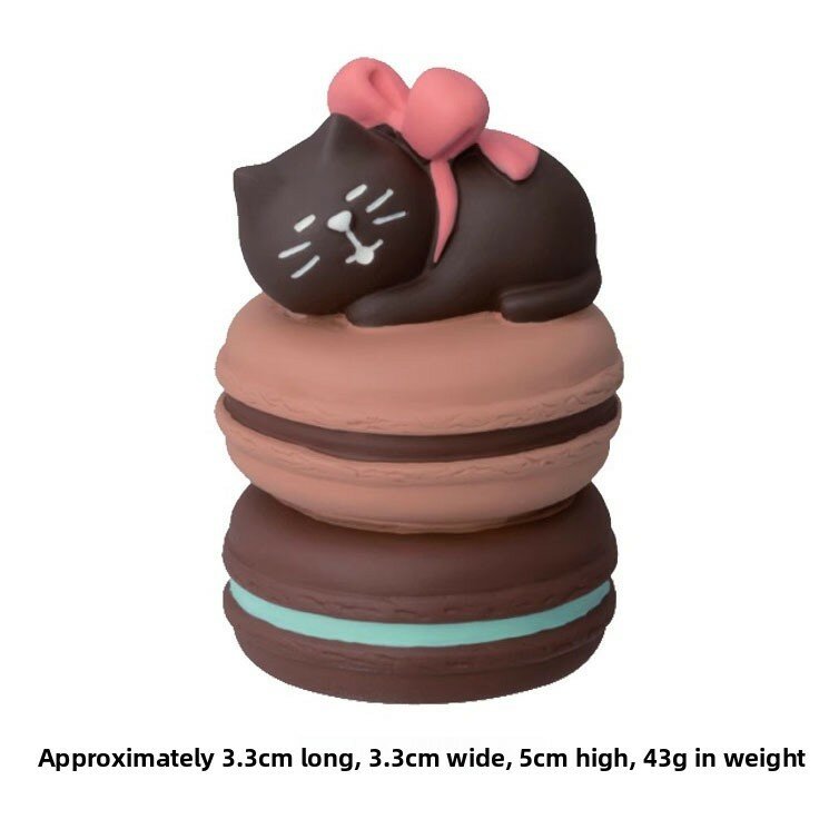 Cat resin craft with dessert motifs for gift and macaron cat, black