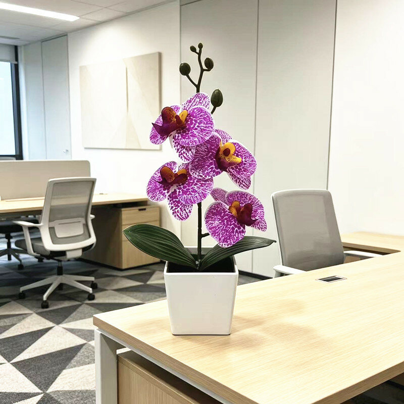 Эlegant butterfly orchid artificial flower with stable base for hospitality decor and gift display, purple