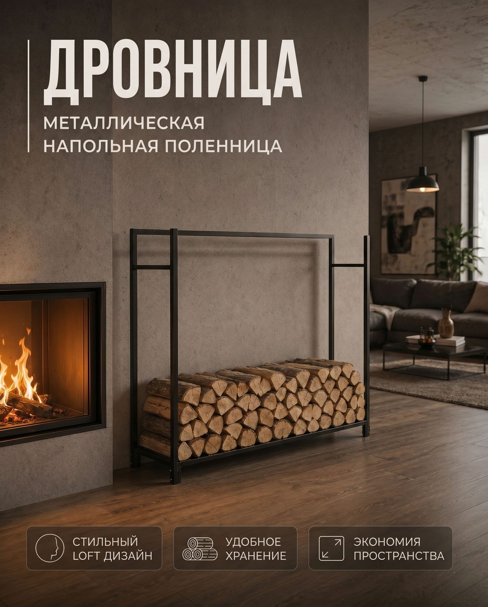 Дровница Напольная, Пристенная 100 см х 100 см х 100 см,