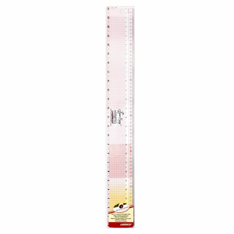 Линейка HEMLINE SewEasy, раскройная, c переводом размеров, 61 см, 24", прозрачная с красно-черной разметкой