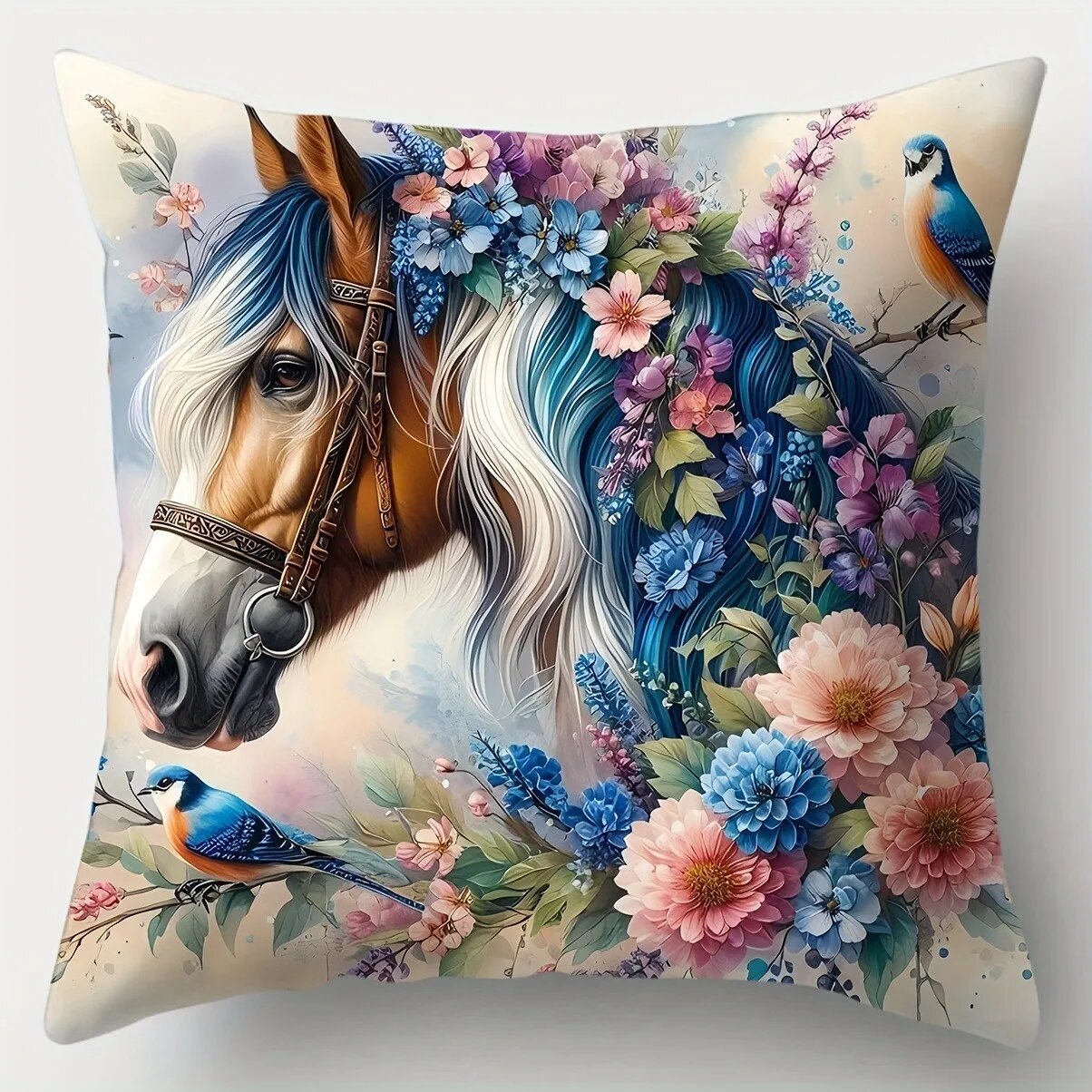 Наволочка 45x45см, Majestic Horse, цветы, полиэстер