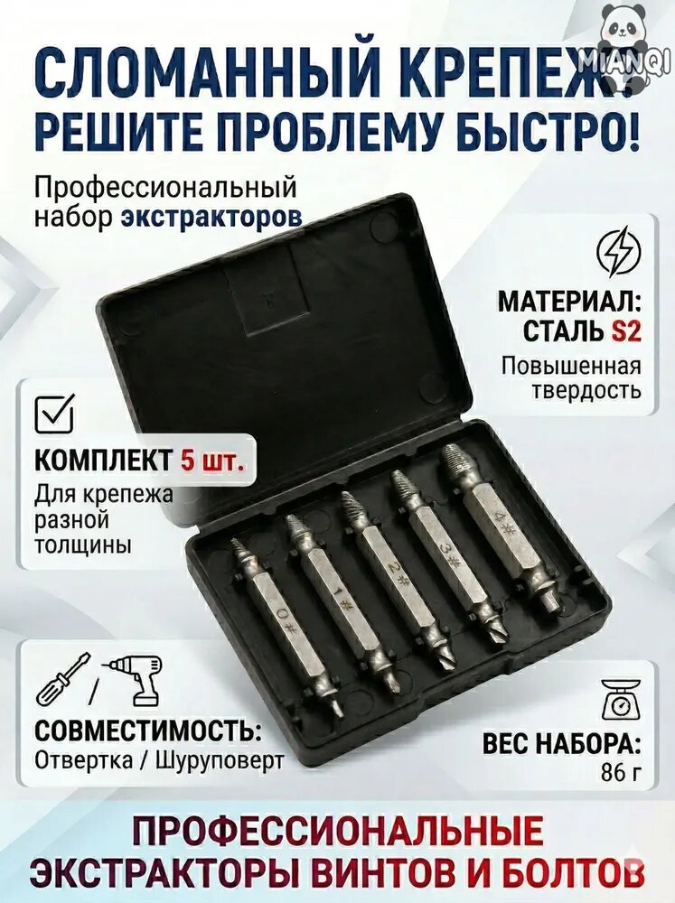 Набор экстракторов для извлечения болтов, винтов и саморезов