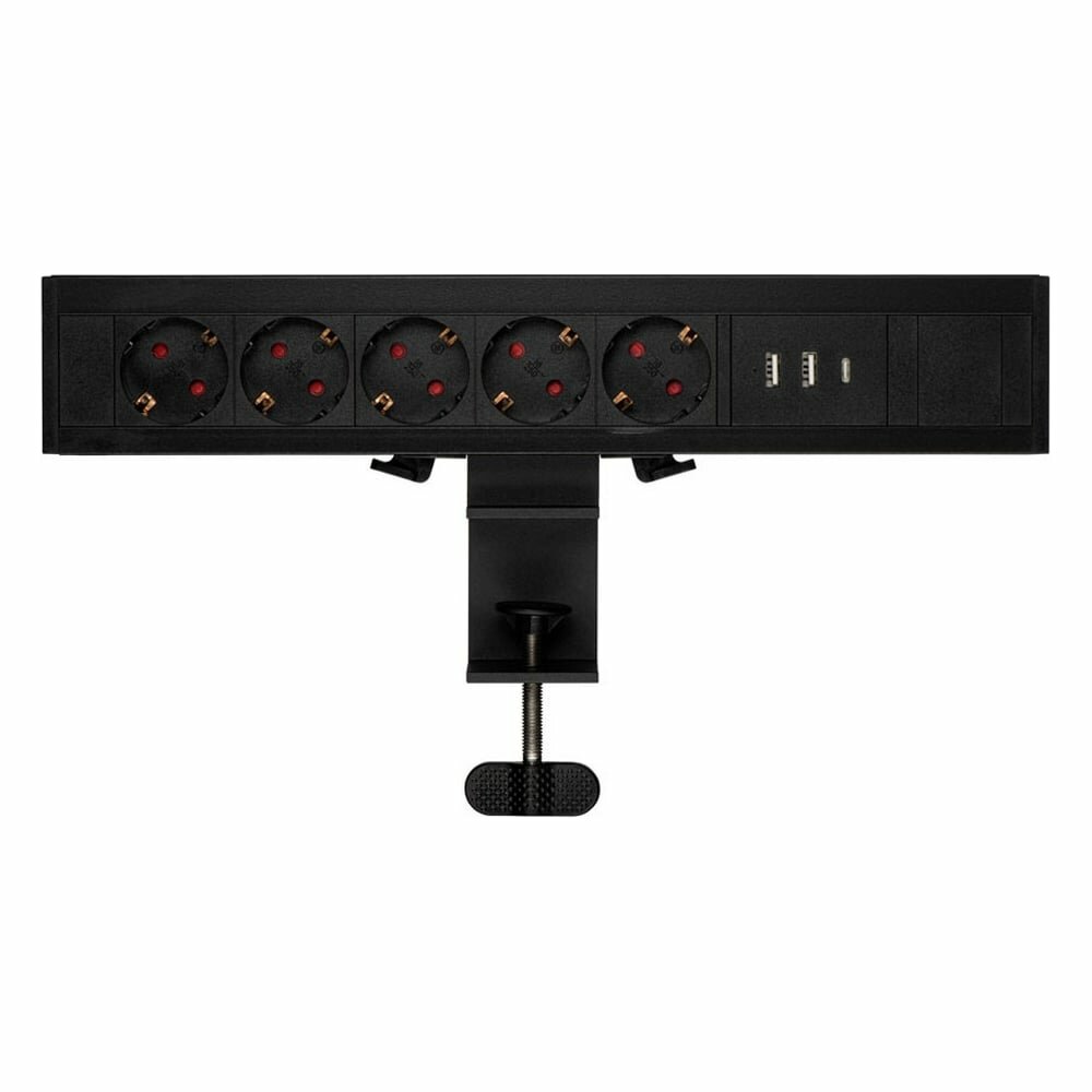 Блок розеток Mebax на струбцине LE4 5 секции Чёрный боковое крепление 2 USB + 1 type C беспроводная зарядка 00-00002875