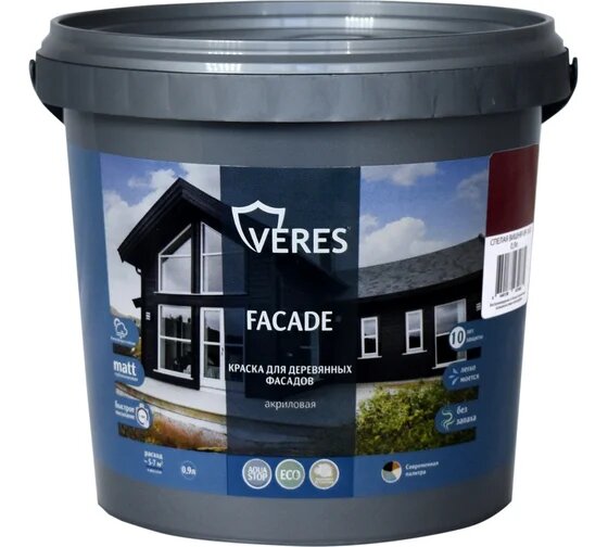 Краска акрил. универсальная "Veres" Facade спелая вишня, мат, 0,9 л, (В)