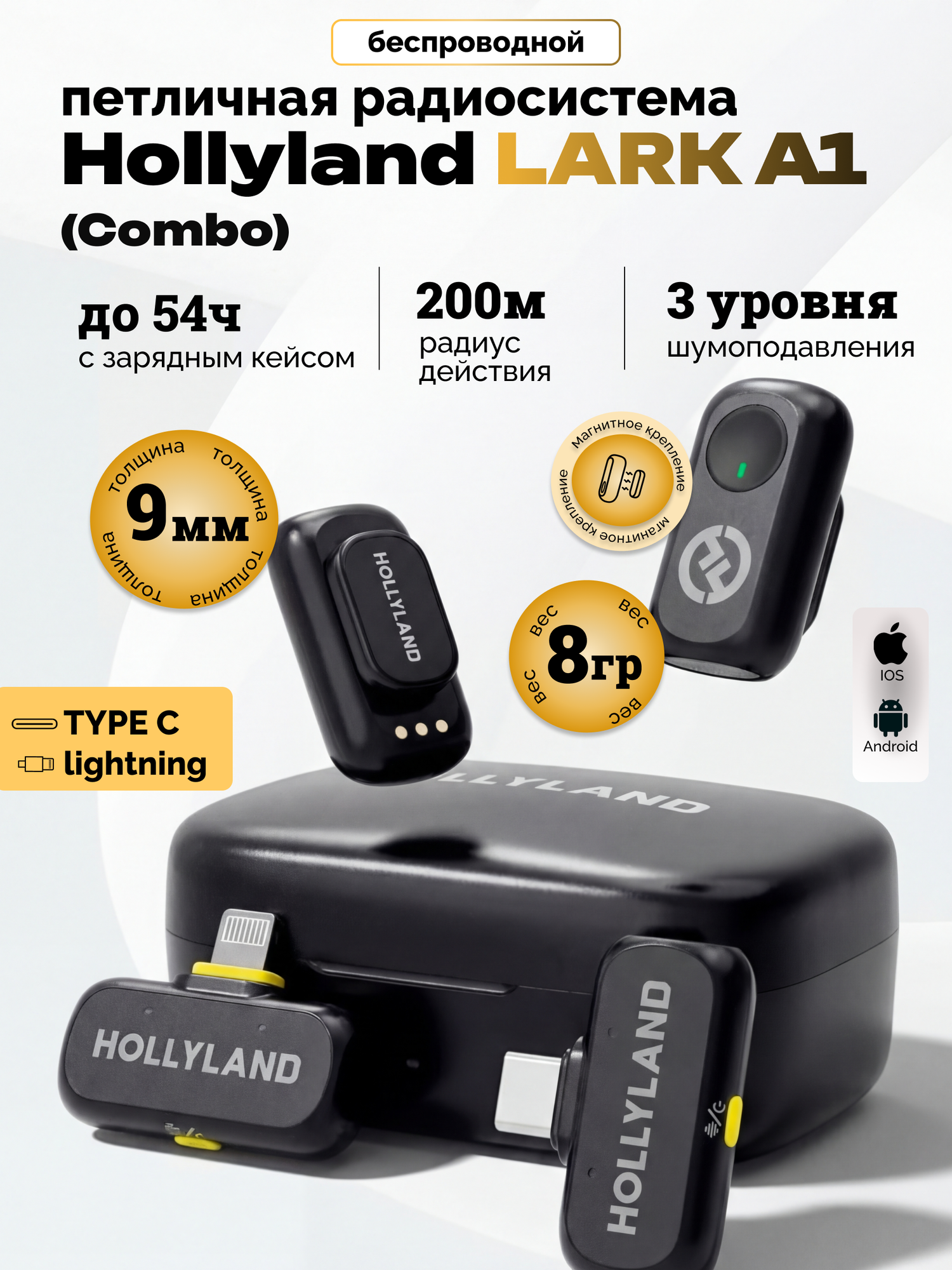 Петличная радиосистема Hollyland LARK A1 (Combo, Серый)