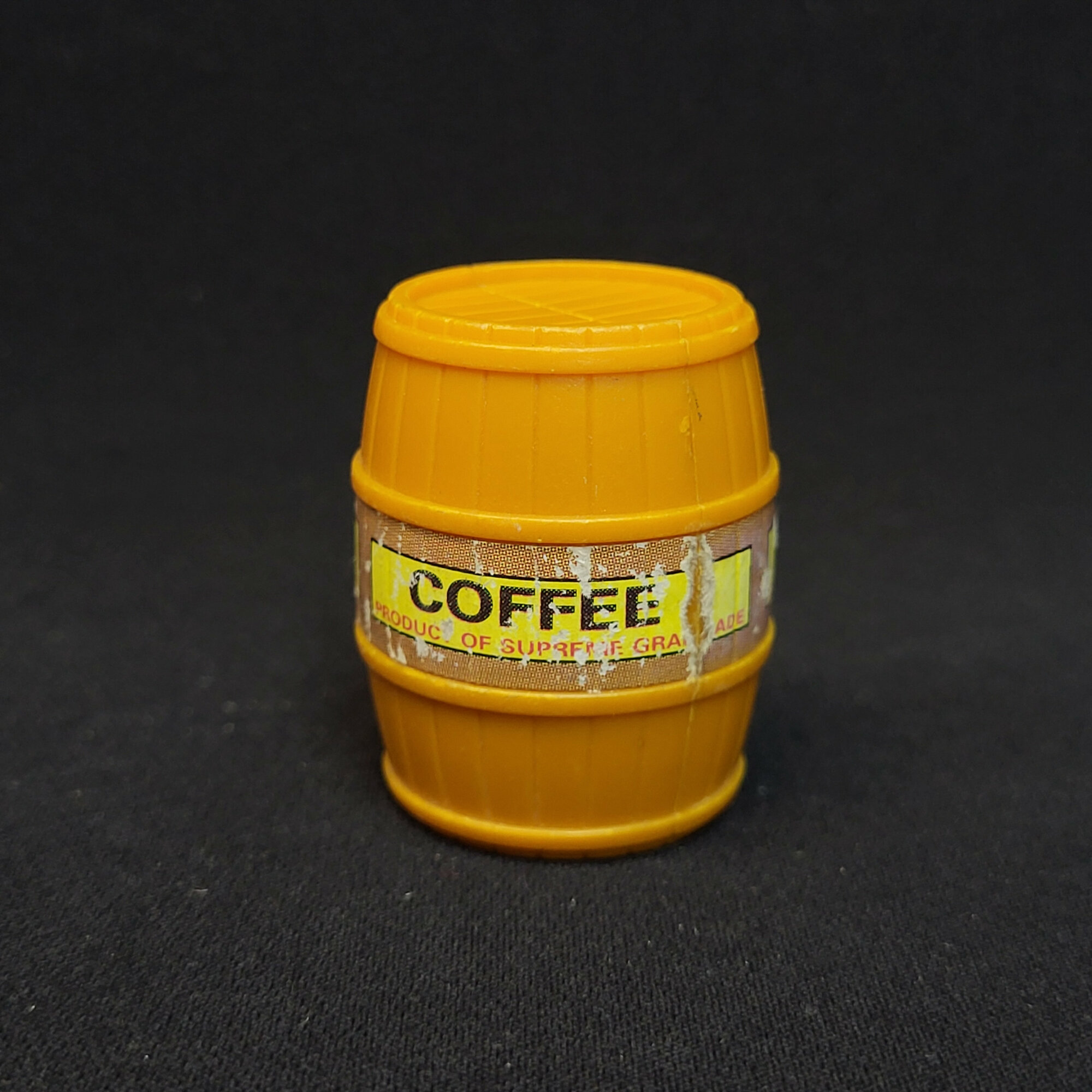 Бочонок игрушечный винтажный, СССР. Пластмасса, миниатюра с наклейкой Coffee