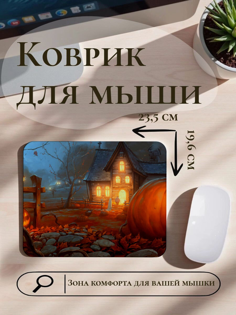 Коврик для мыши хэллоуин тыква луна дом с привидениями ночь