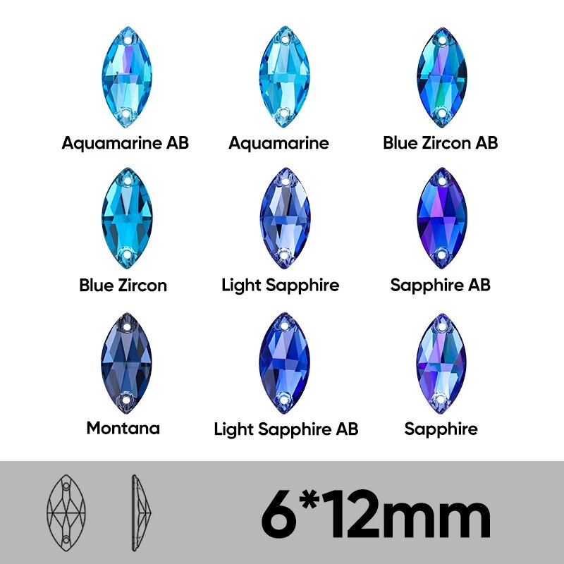 Стразы стеклянные Blue Series, 6x12 мм, голубой цвет