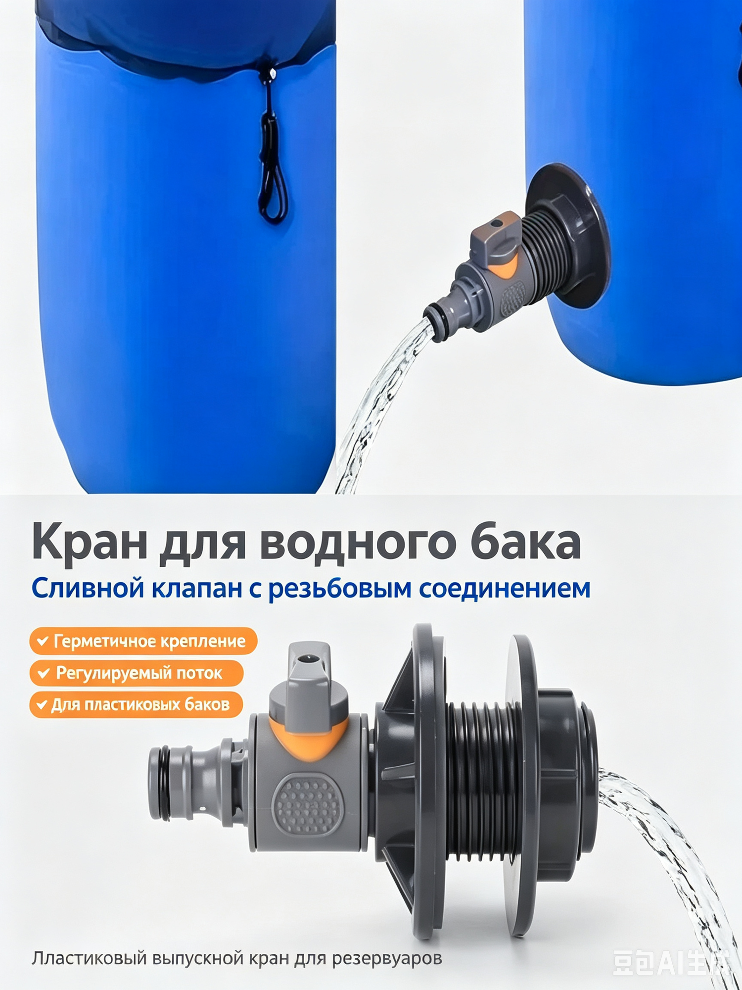 Кран для бака воды, Сливной клапан для резервуара, Резьбовой кран для пластикового бака