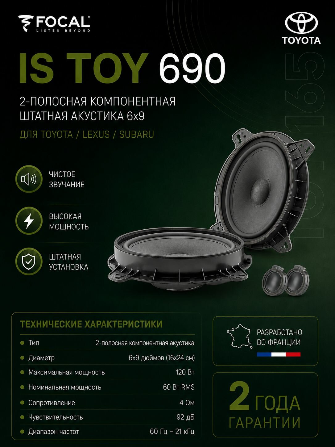 Автоакустика FOCAL IS TOY690, 15 х 23 см, компонентная, 2 полосы, Toyota