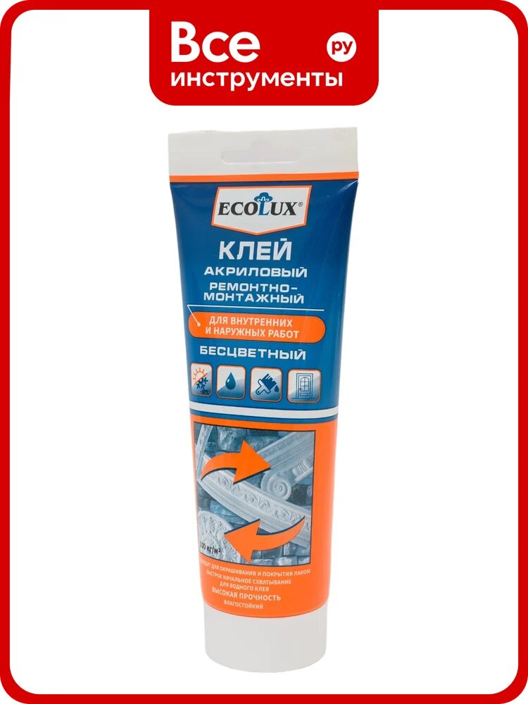 Акриловый ремонтно-монтажный клей Ecolux бесцветный, 200 мл 4607133683788