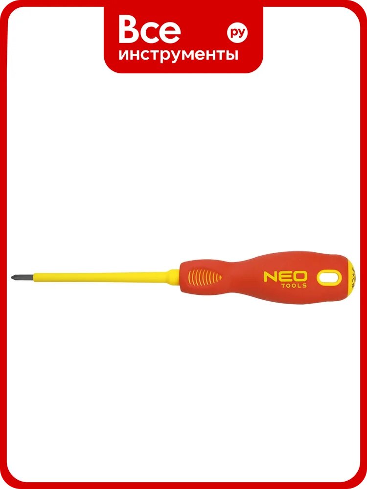 Крестовая отвертка NEO Tools PH1x80 мм 1000 В CrMo 04-072 с диэлектрическим покрытием и двухкомпонентной рукоятью
