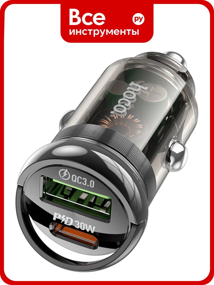 Автомобильное зарядное устройство Hoco 30Вт, USB, Type-C, Z53A, черный, коробка 6942007611305