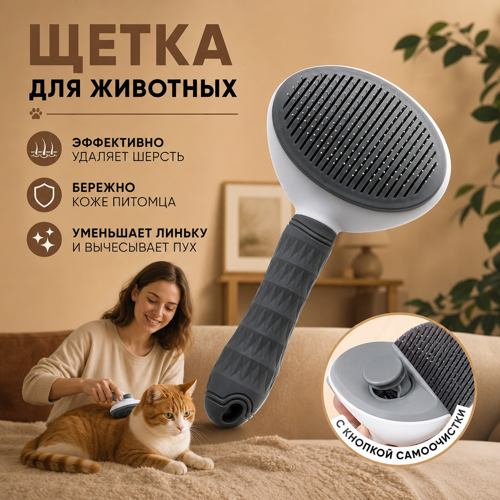 Фурминатор для вычесывания подшерстка кошек и собак, легко чистить, профессиональный уход, самоочищающаяся, удаление подшерстка, распутывает колтуны