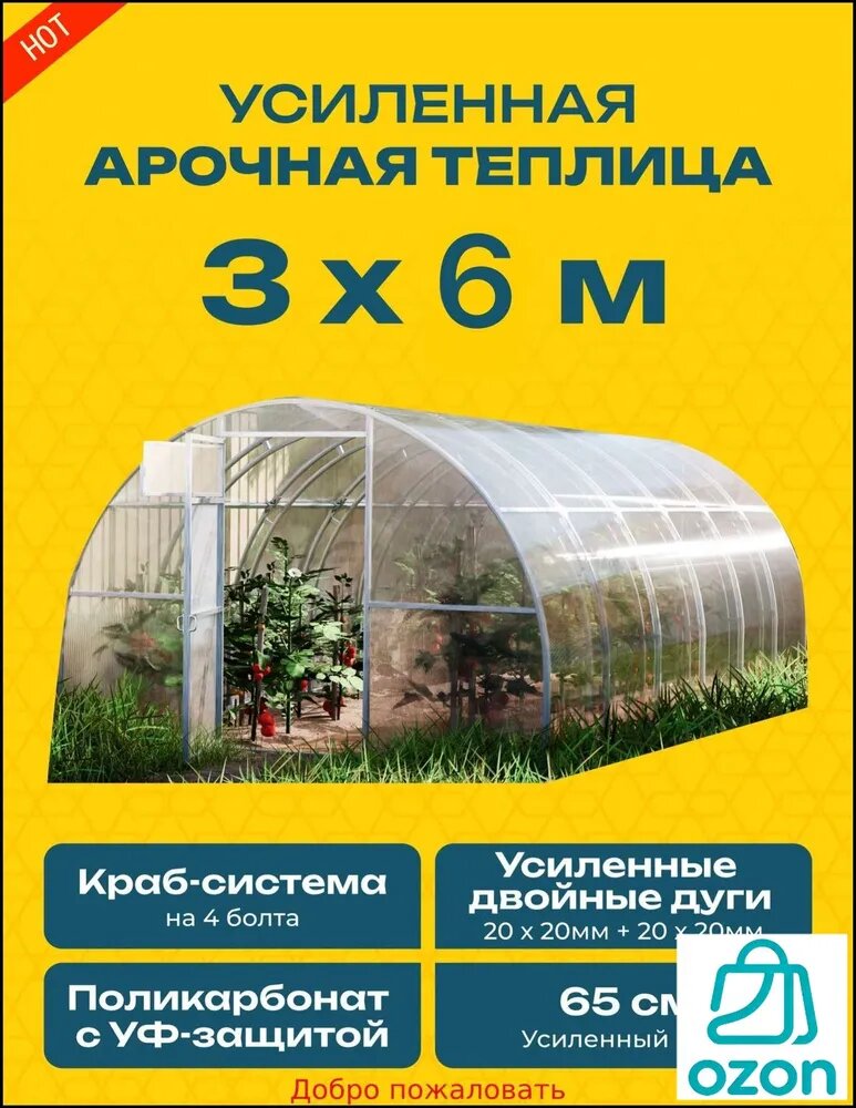 Парник, теплица арочная 97T7Z3Gi 6х3х2.113м, Оцинкованная сталь