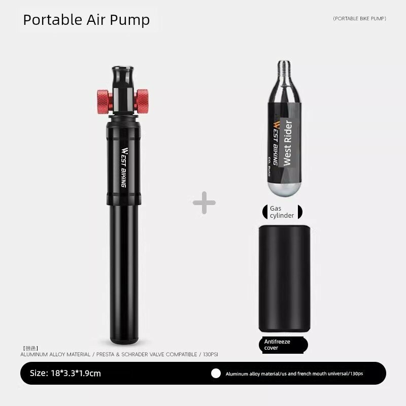 Алюминиевый велосипедный насос для CO2 130 PSI черный с цилиндром для велосипедов