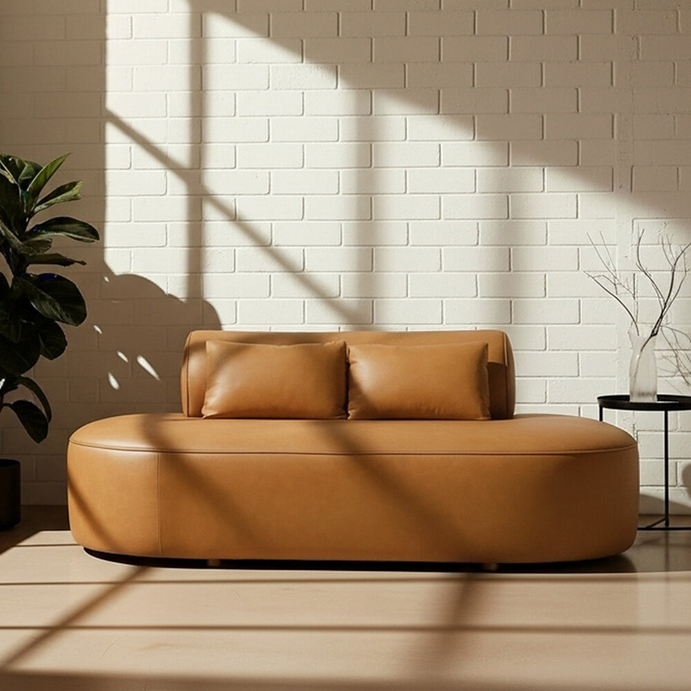 Диван Mollo, 180×105×75 см, износоустойчивая экокожа, коричневый, округлый дизайн, для офиса и зоны ожидания
