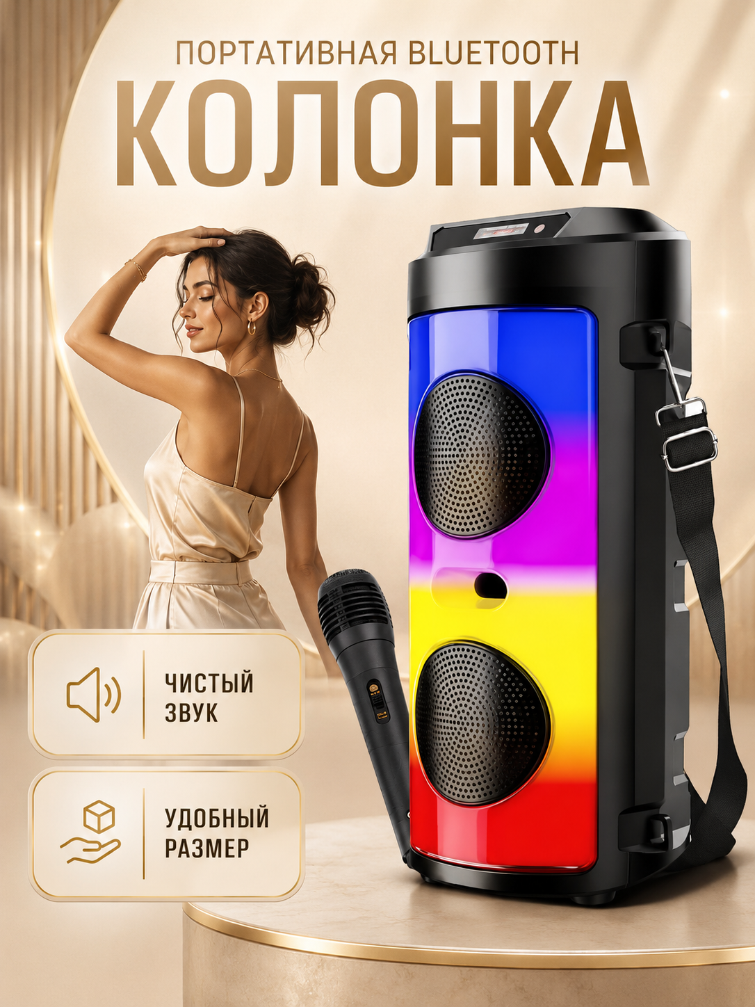 Беспроводная портативная колонка 4248 с Bluetooth, пульт, микрофон, караоке, USB, AUX, micro SD