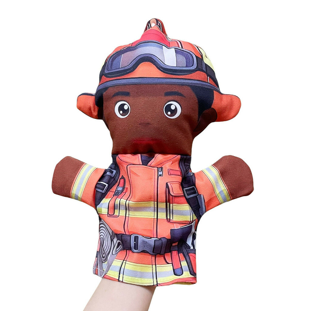 Professional person plush finger puppet toy with soft pp cotton for kids play and collectible items firefighter