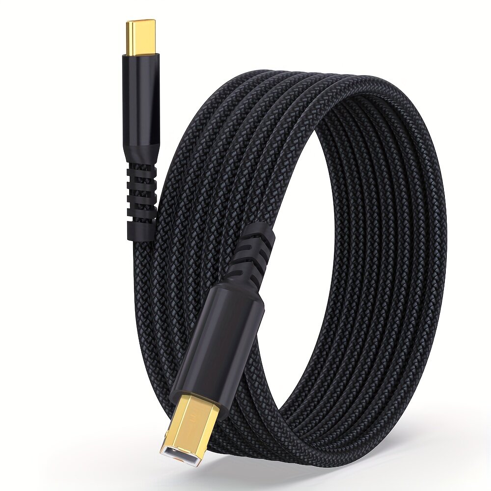 USB-B to USB-C кабель для принтера, черный, 2м, с позолоченными разъемами