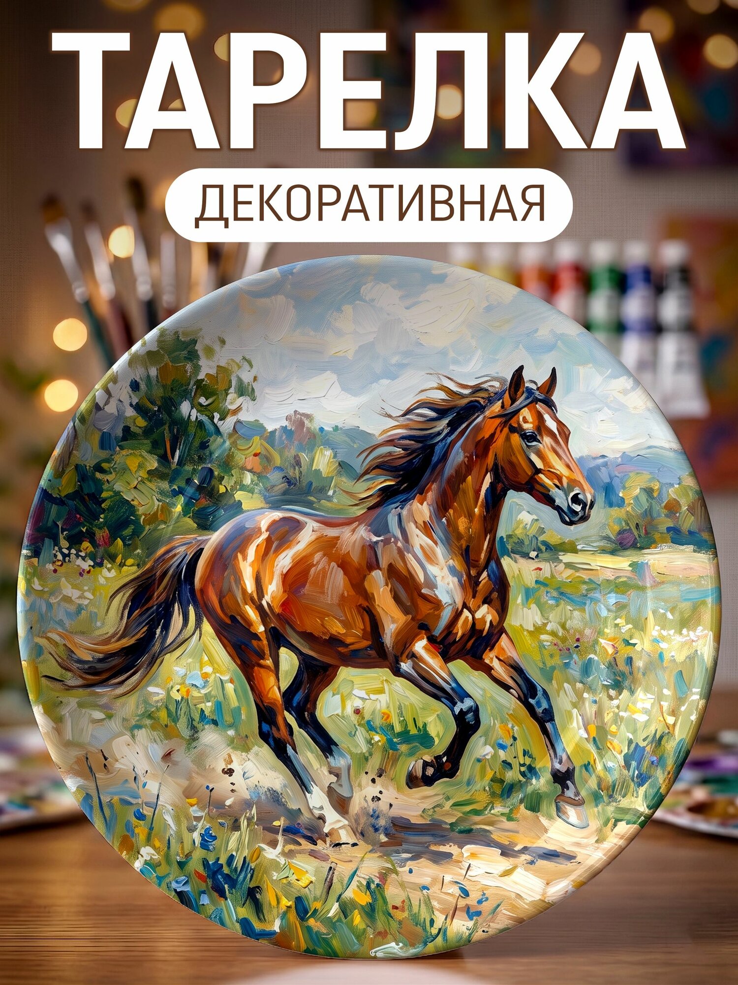 Тарелка декоративная Конь на лугу