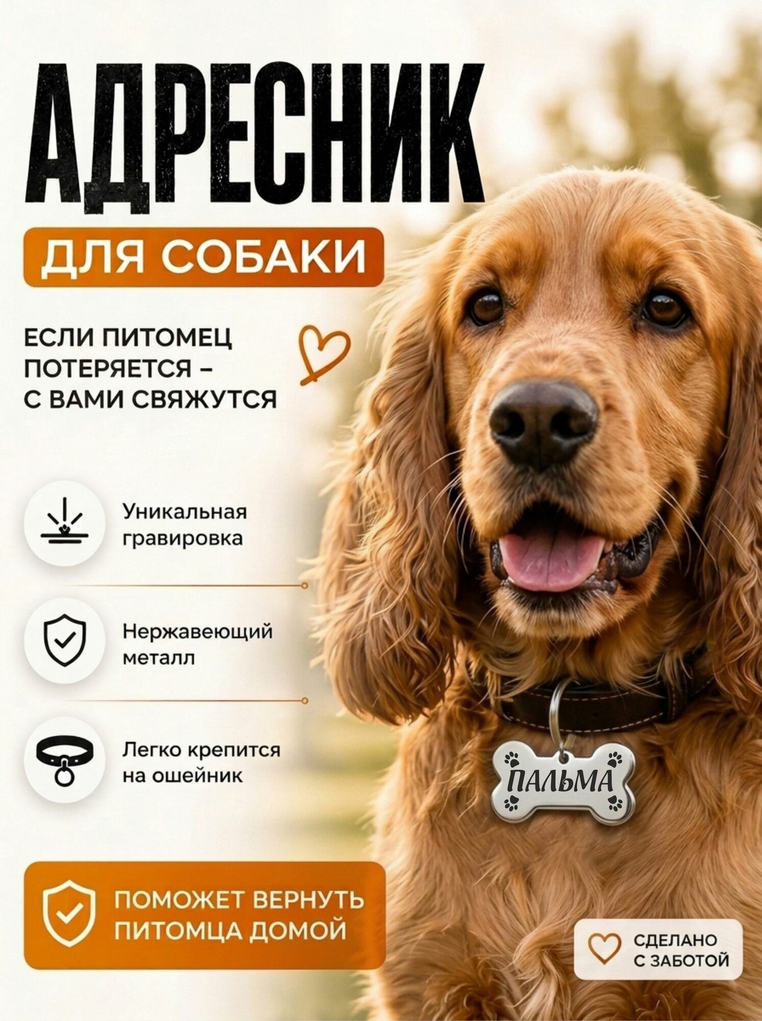 Адресник для собак с гравировкой Пальма