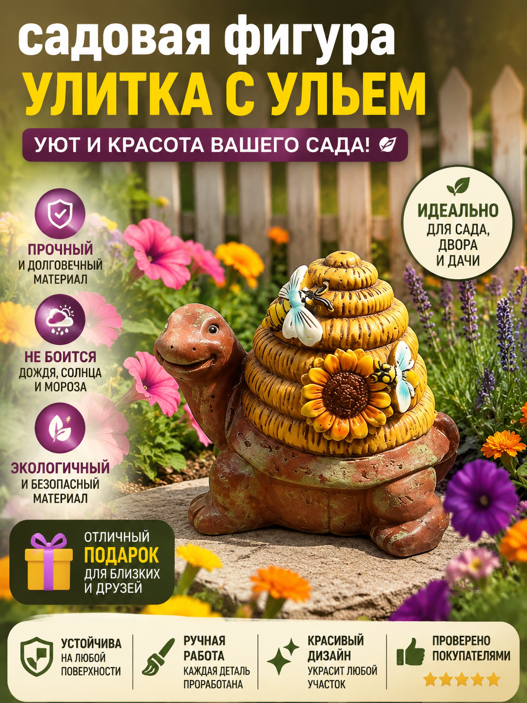 Фигурка садовая, декоративная для сада и дачи, оригинальное украшение участка, стильный уличный декор