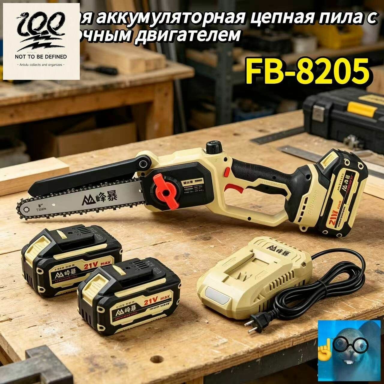 Электрическая цепная пила FENGBAO аккумуляторная 21В, ручная мини пила для дачи, сада, резки деревьев, беспощеточный двигатель, долговечная батарея fb-8205 4.0a*2