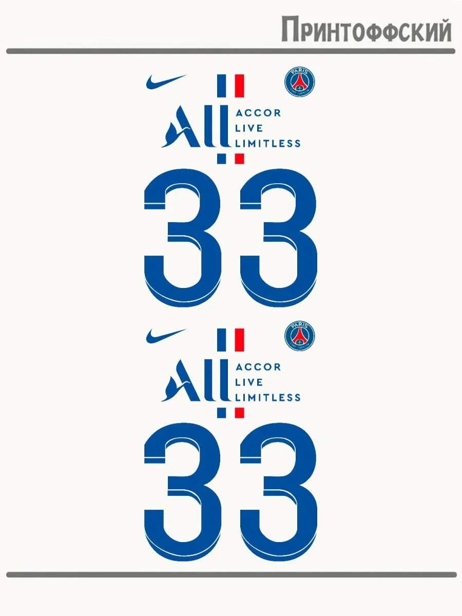 2-е (Две) Термонаклейки футбол PSG ПСЖ номер 33