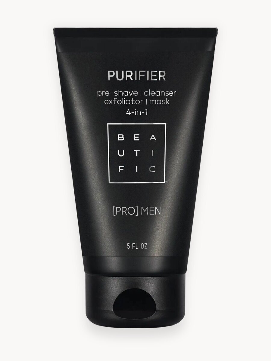 BEAUTIFIC Гель скраб для лица 4 в 1 PURIFIER мужской, очищающий, с кислотами, мягкий, от черных точек, 150 мл