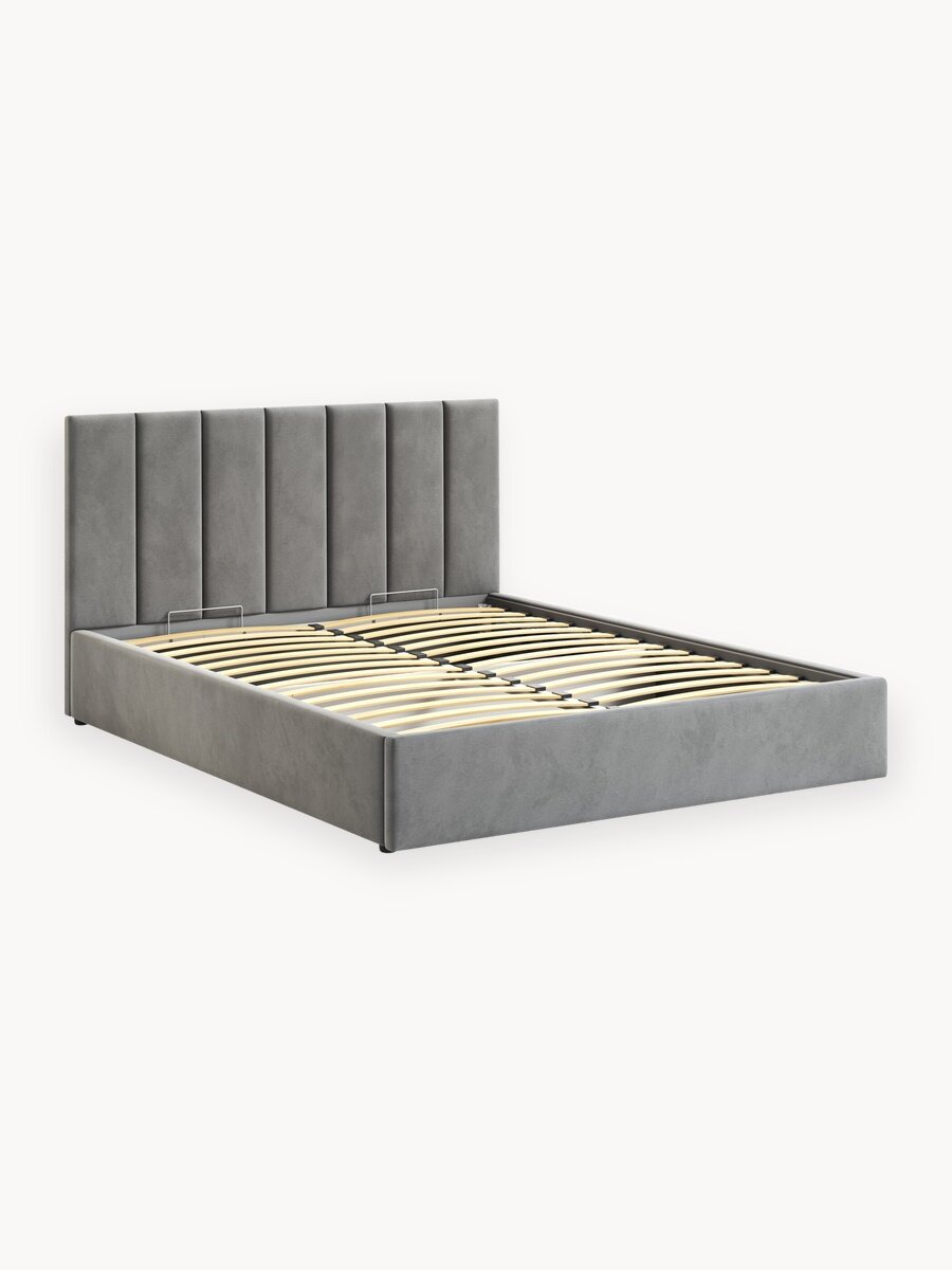 Кровать GALAXY Венера-3, 160х200см, двуспальная, с ортопедическим основанием, ящиком для белья, серый велюр (Grey)