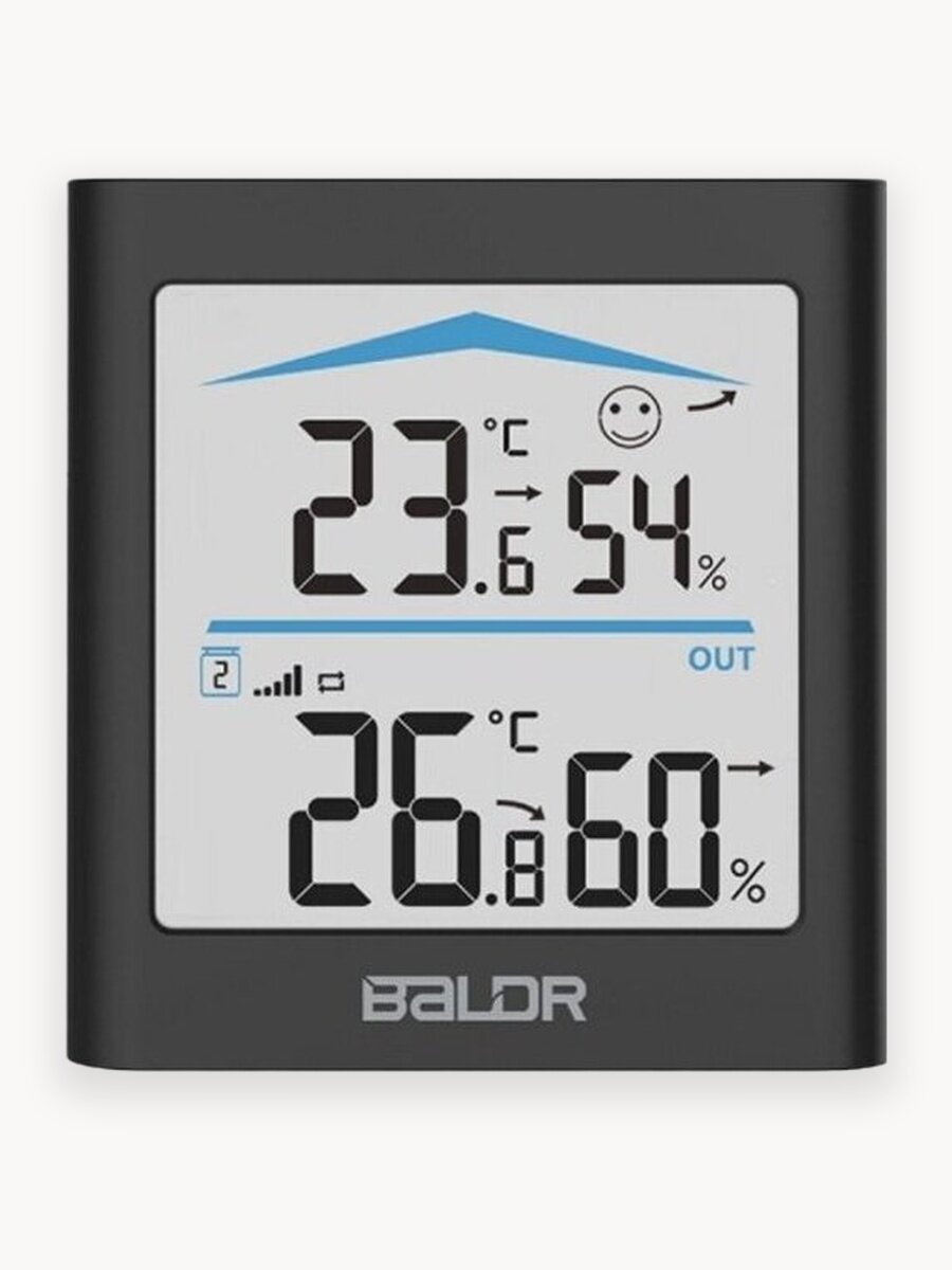 Термогигрометр цифровой Baldr B0135T2H2 черный, с внешним датчиком