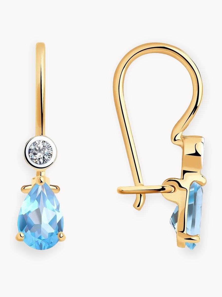 Серьги, красное золото, 585 проба, топаз