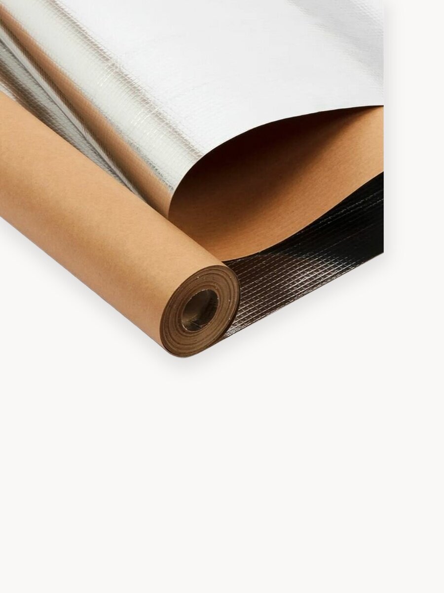 Фольга теплоизоляционная для бани 1м*30м KF(30м2) Мегафлекс 118мкм. Пароизоляция отражающая энергосберегающая MEGAFLEX, фольга на крафт бумаге теплоизоляционная для бани и сауны