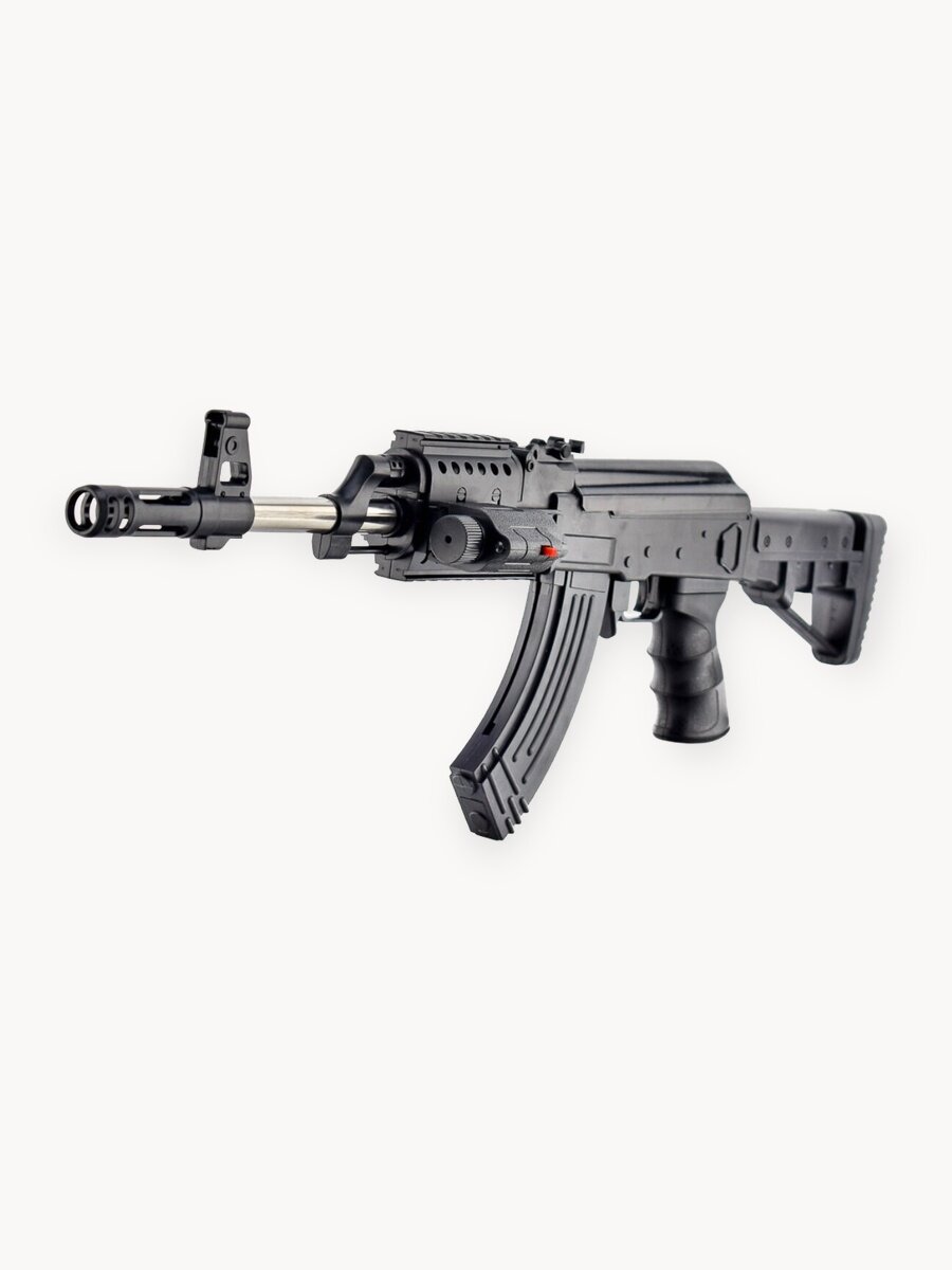 Детский пневматический автомат Калашникова АК-47 «SPECNAZ» c лазерным прицелом, фонариком и съёмным прикладом (два вида перезарядки)