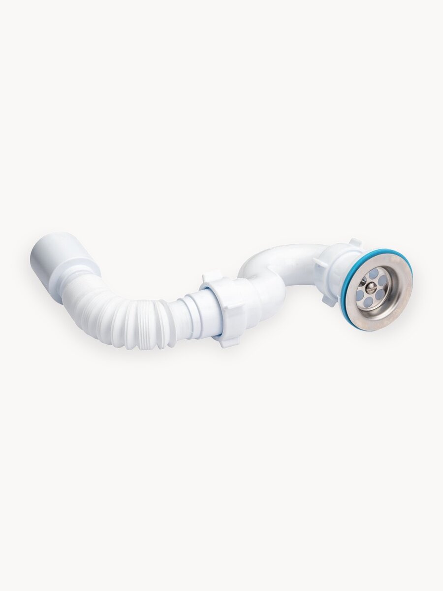 Сифон для поддона АНИ Пласт трубный, 1 1/2 дюйма x 40 мм, гофра, 40х50 мм, нержавеющая сетка E115 025-0104, душевого