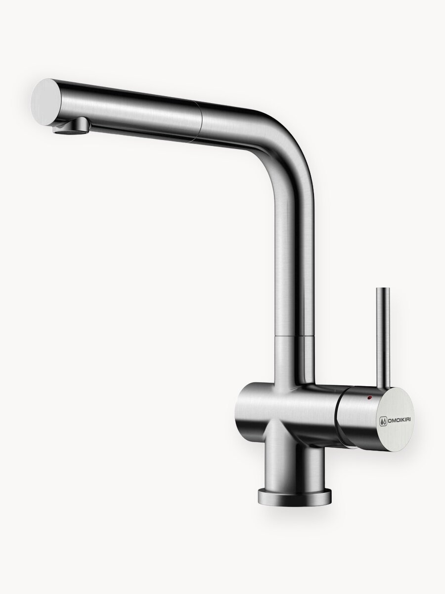 Смеситель для кухни OMOIKIRI Koriyama-SB из нержавеющей стали 18/8 с выдвижным изливом струя-душ / нержавеющая сталь