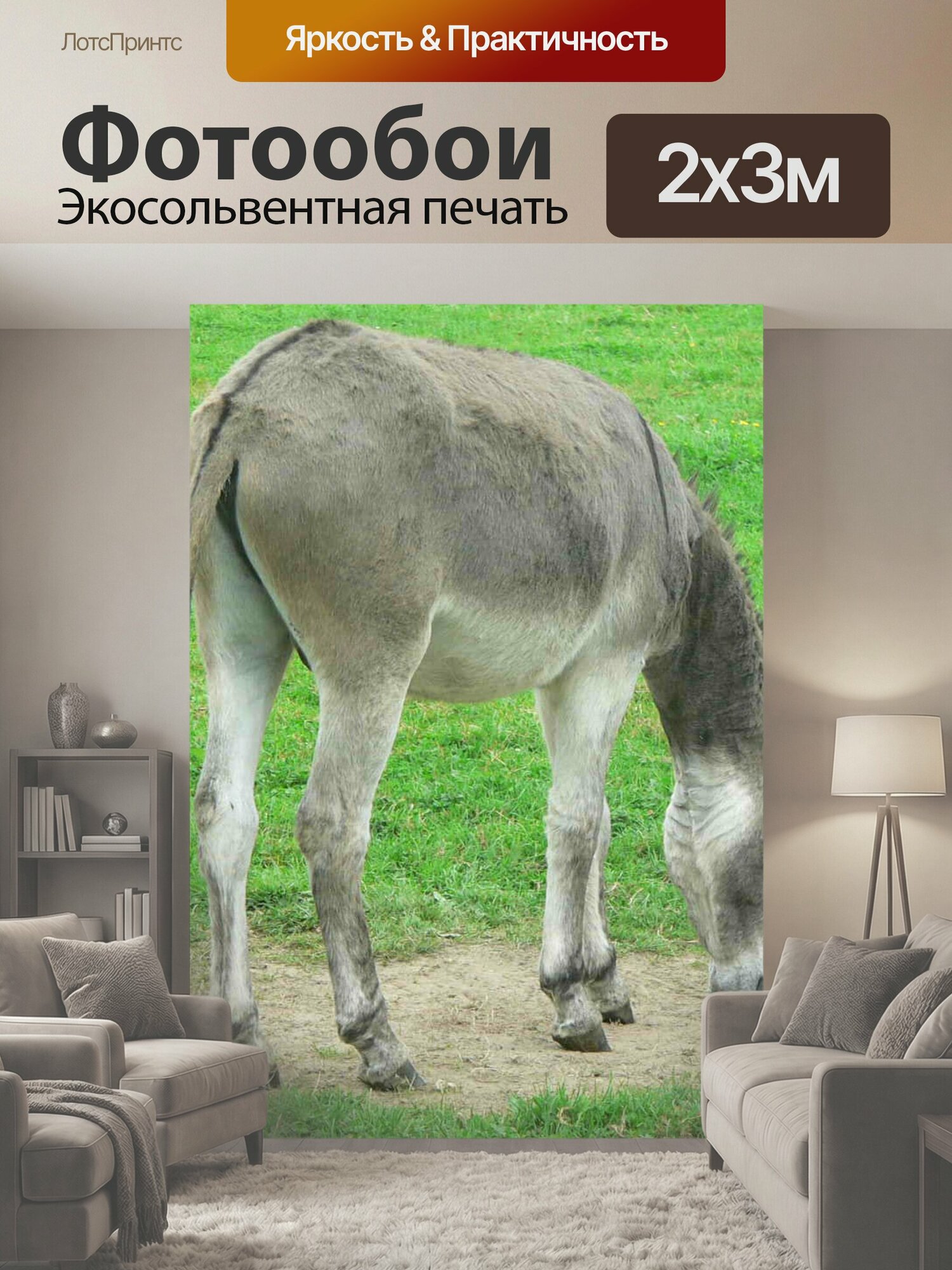 Фотообои "Осел Осле в детской ферма осле ферма" 200x300 см. экосольвентная печать