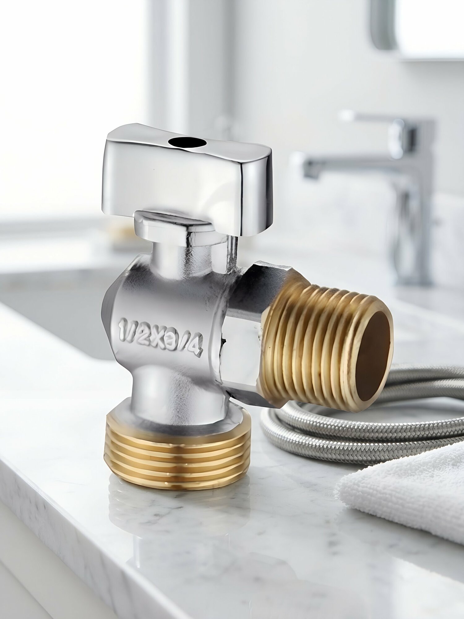 Кран для бытовых приборов Diadonna 1/2"х3/4" угловой, латунь, ш-ш, серебристый, артикул D102, надежная инженерная сантехника.