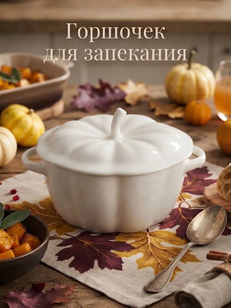 Горшочек для запекания SL Home «Осенний бриз», 425 мл, 16×10 см, керамика, белый