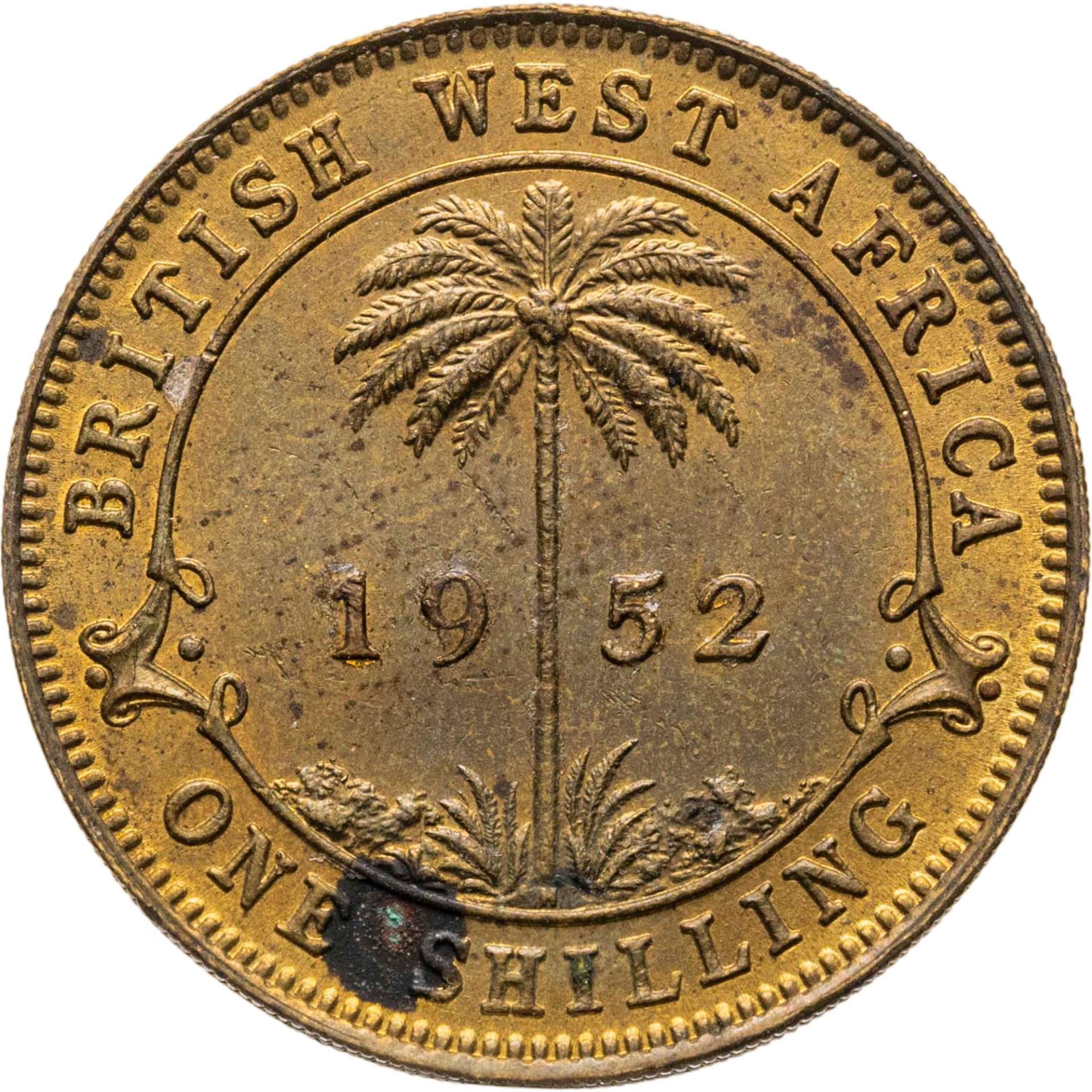 Британская Западная Африка 1 шиллинг shilling 1952 H, Латунь, в сохранности AU