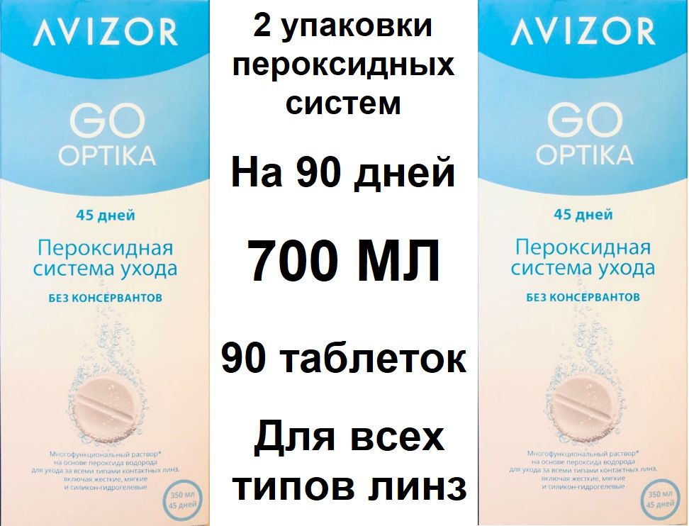 Пероксидные растворы, системы. Avizor GO OPTIKA Ever Clean (Авизор ГОУ оптика Эвер Клин) 700 мл + 90 таблеток + 2 контейнера для линз. Идеально подходит и для ночных и жёстких контактных линз