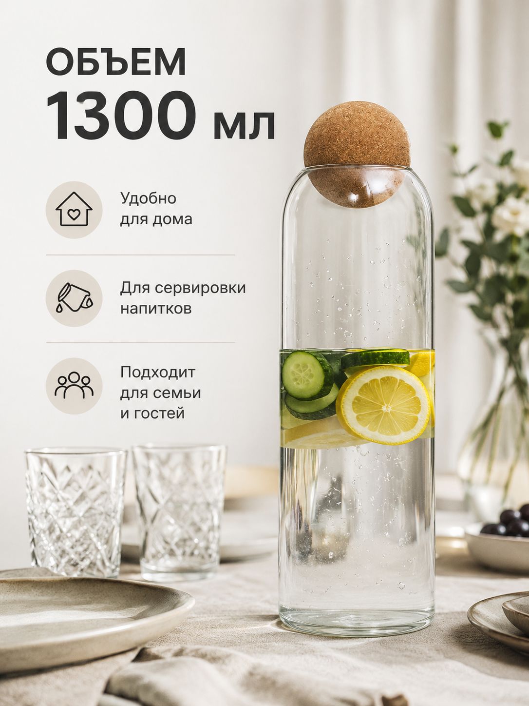 Графин 1.3 л 1 шт стекло