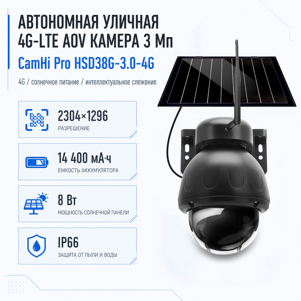 Поворотная купольная 4G-LTE видеокамера с сим Кам Хай HSD38G-3.0-4G (RU) (E2710EU). Невидимая ИК-подсветка до 25м, запись по движению на SD карту до