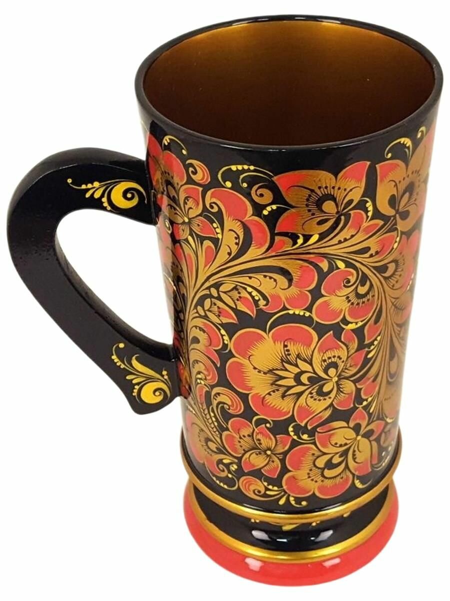 Кружка "Трапезная" 20х10 см. - Черная, Хохломская роспись(Хохлома), ручная авторская работа