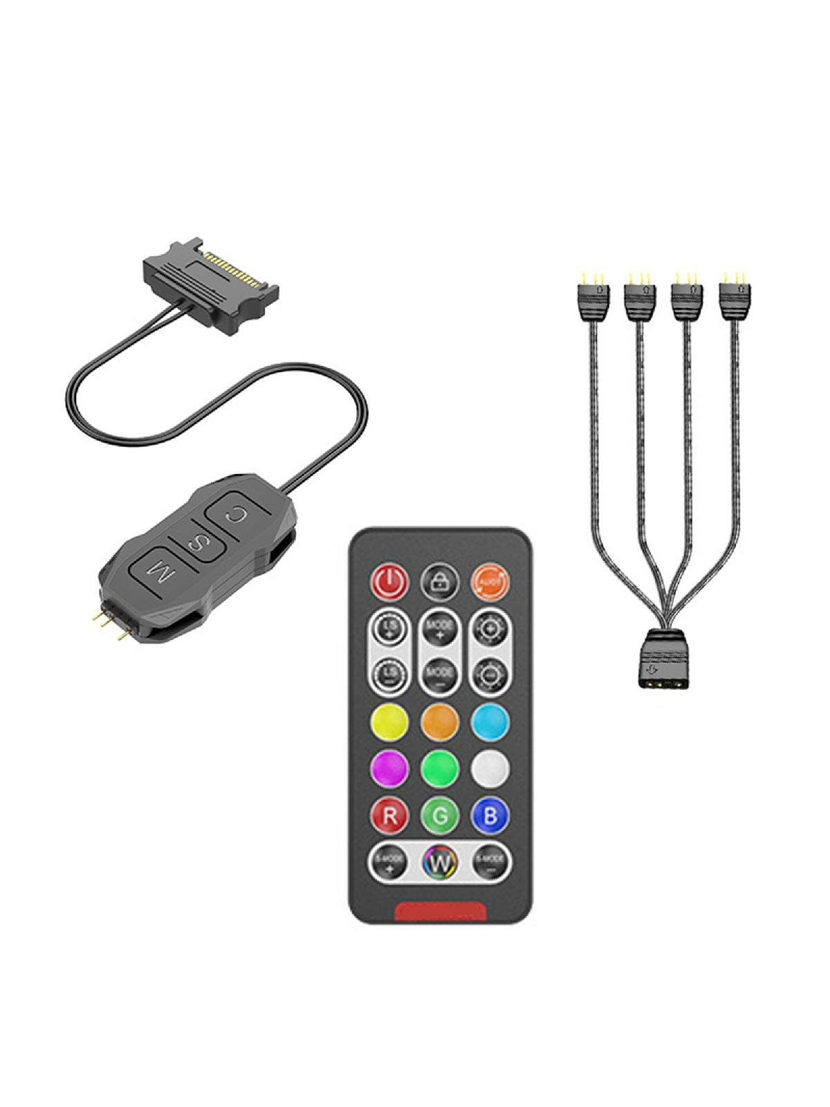 ARGB Controller With Wireless Remote, ARGB Controller 5V3Pin ARGB PC Lighting Hubs, Easy Installation, ABS Material