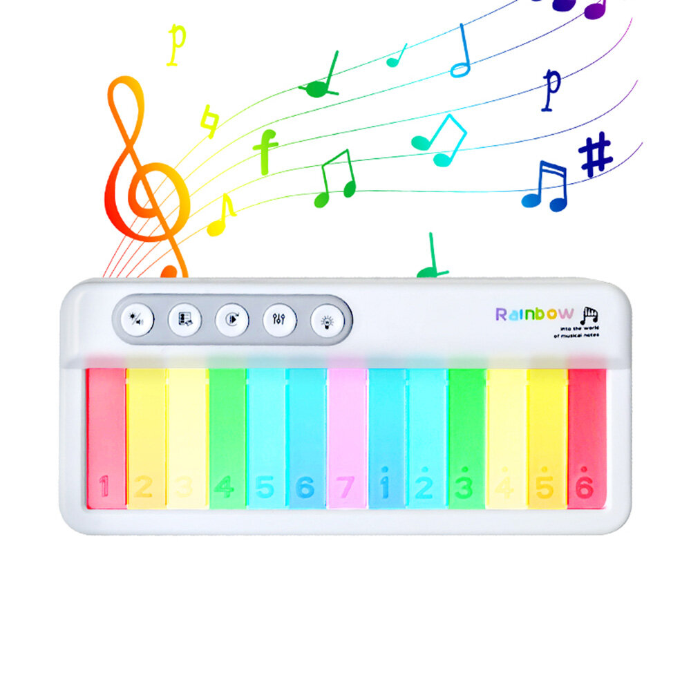 13 Key Musical Keyboard Piano Instrument Colorful Light Music Box Portable Small Piano with Lighting Gift for Beginners Adjustable Sound and Light Black White ABS 3 AAA Battery 5 Types Piano Xylophone Saxophone Guitar Jazz Drum 3 LED Display Modes